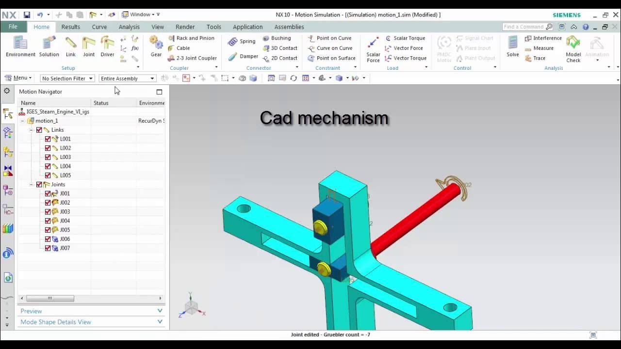 slider crank mechanism part 6 | nx motion simulation tutorials - YouTube