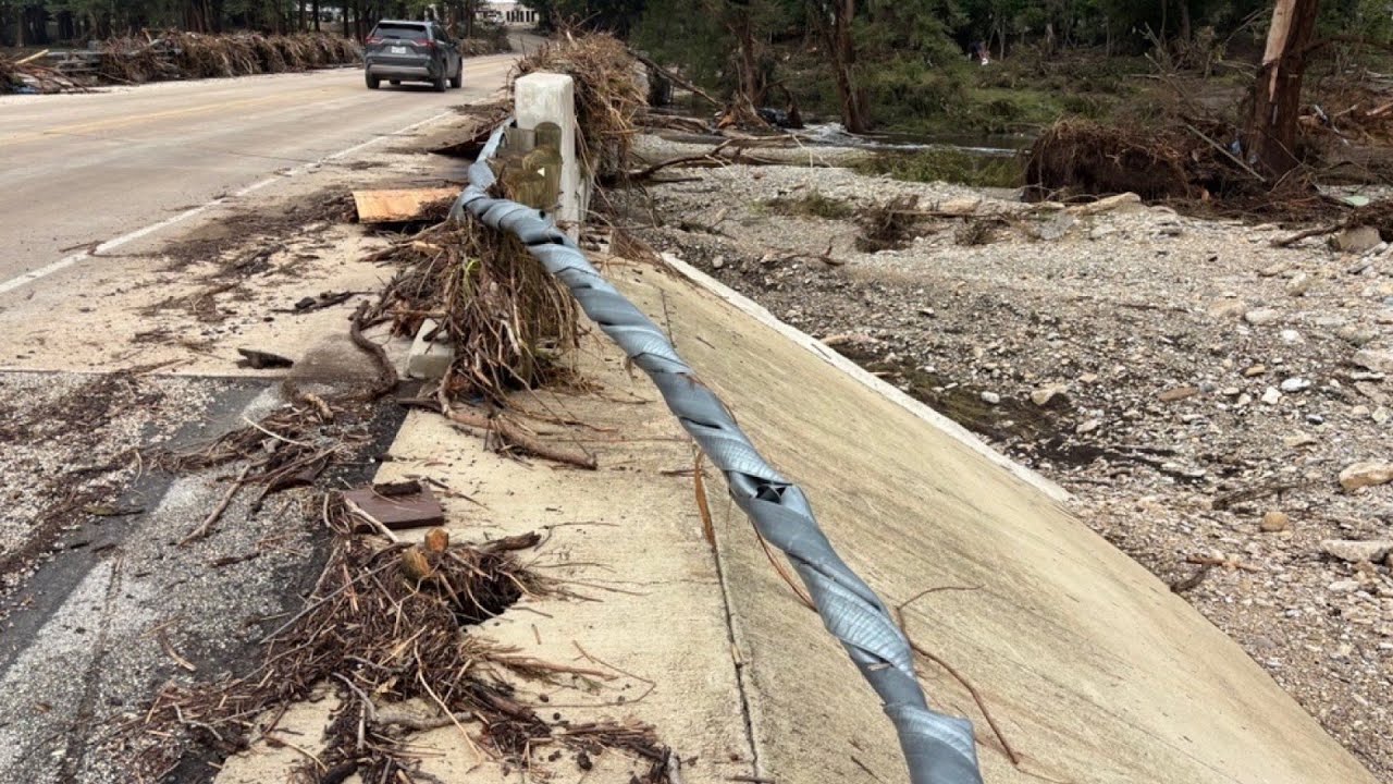 TxDOT shows twisted piece of guardrail damaged by Hill Country flooding ...