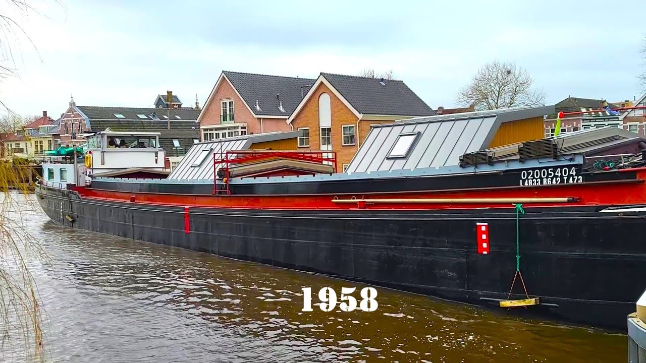 Old Dutch barge Transporting houses. Jan 1958, ship Length: 48.33 m ...