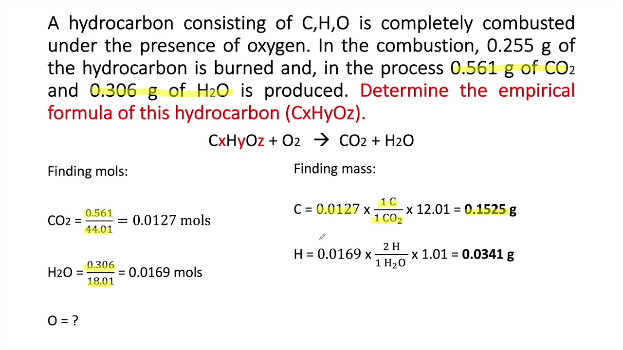 Finding the Empirical Formula of CxHyOz in a Combustion Reaction ...