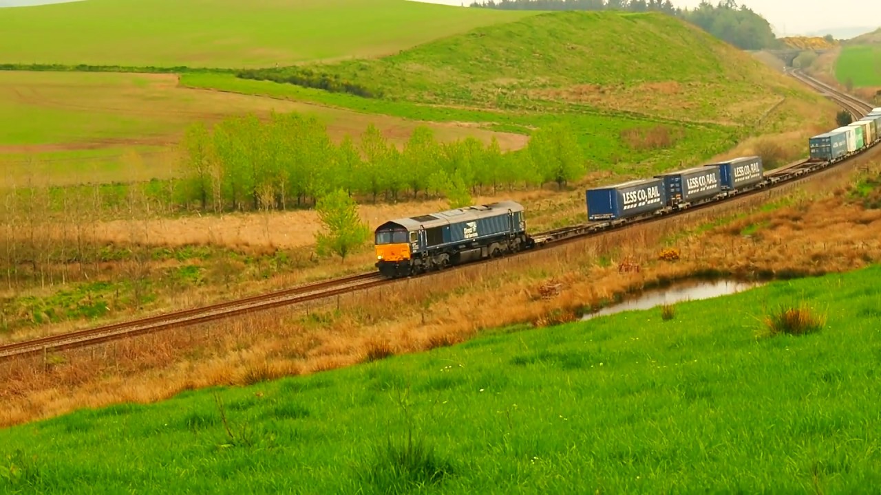 Carmont signal box area. Scotrail HST heads to Aberdeen then 66304 on ...