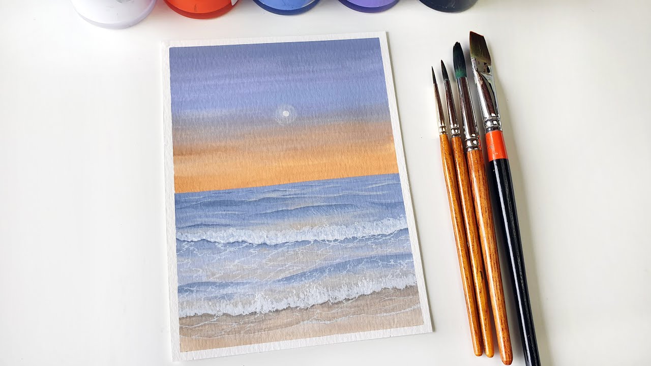 Seascape Beach Painting with Poster Color - YouTube