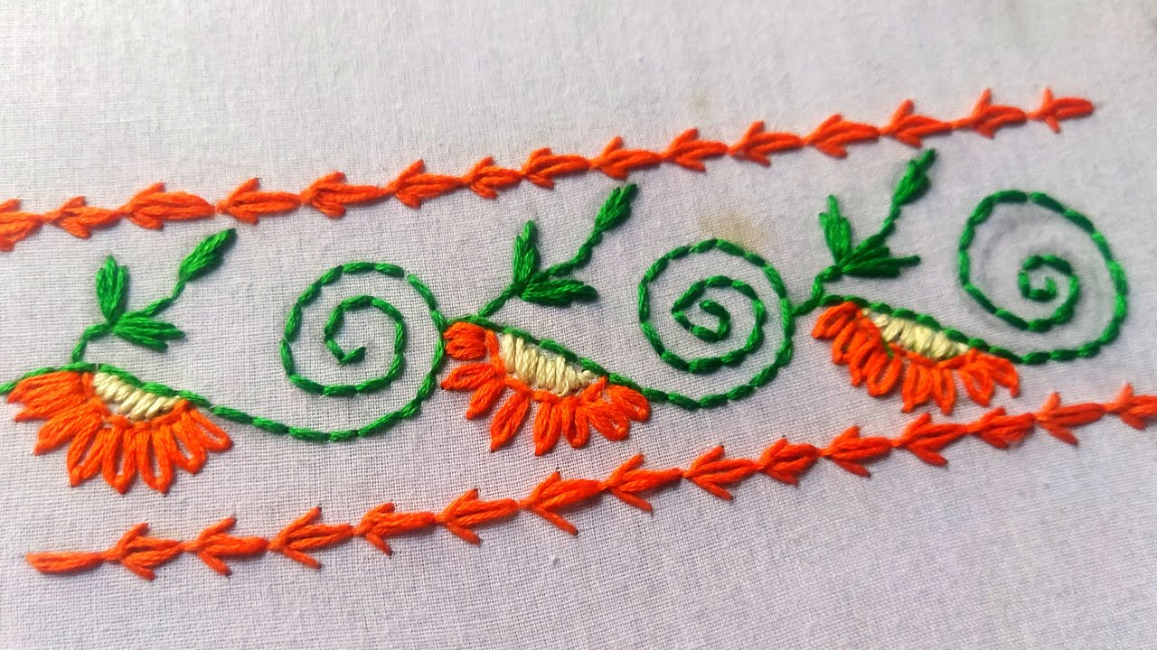 How to do hand embroidery/Hand Embroidery border design tutorial - YouTube