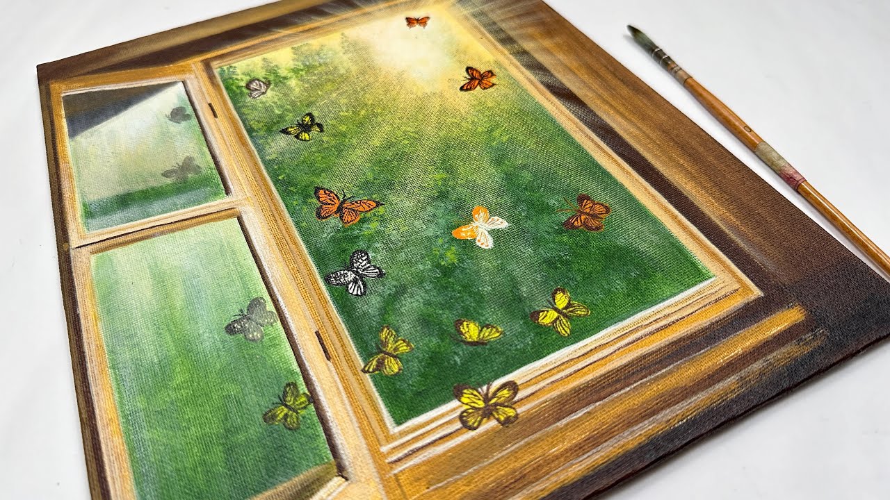 Butterflies at the window / Acrylic Painting / Step by step - YouTube