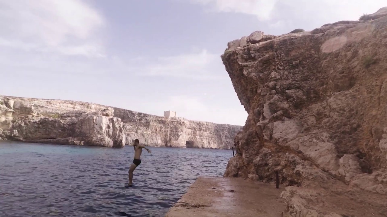 Cliff jumping at Crystal Lagoon (Comino, Malta) - YouTube