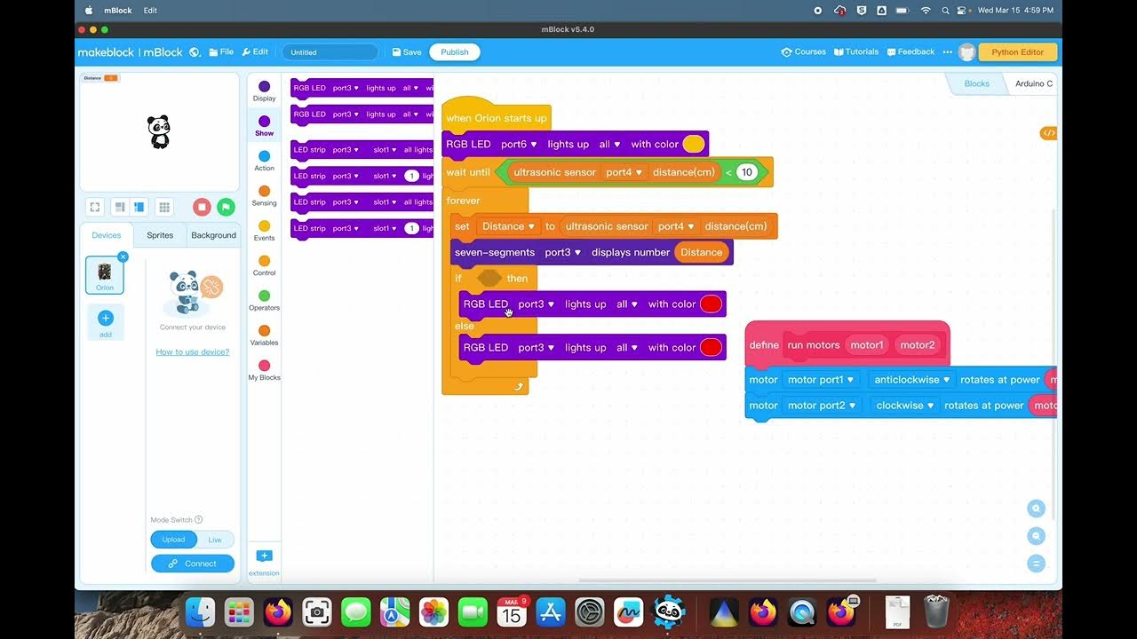 Simple Object Avoidance code for Makeblock Orion - YouTube