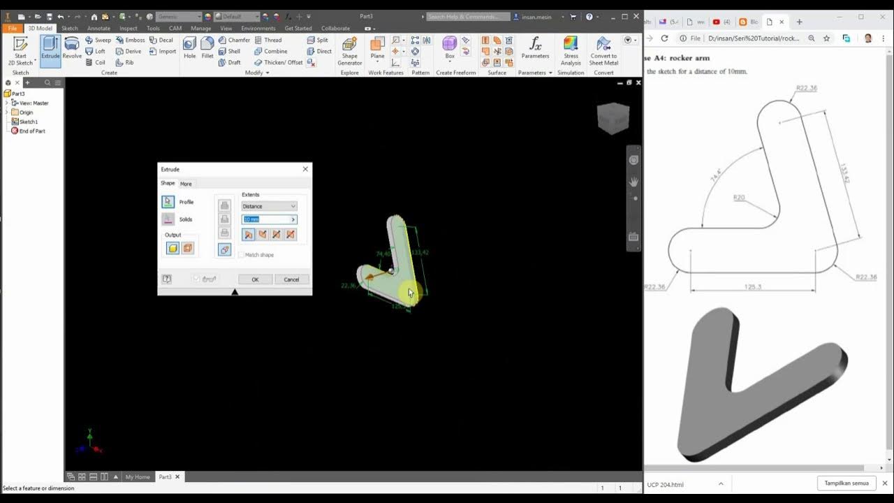 Autodesk Inventor - 2D Sketch: Rocker arm - YouTube