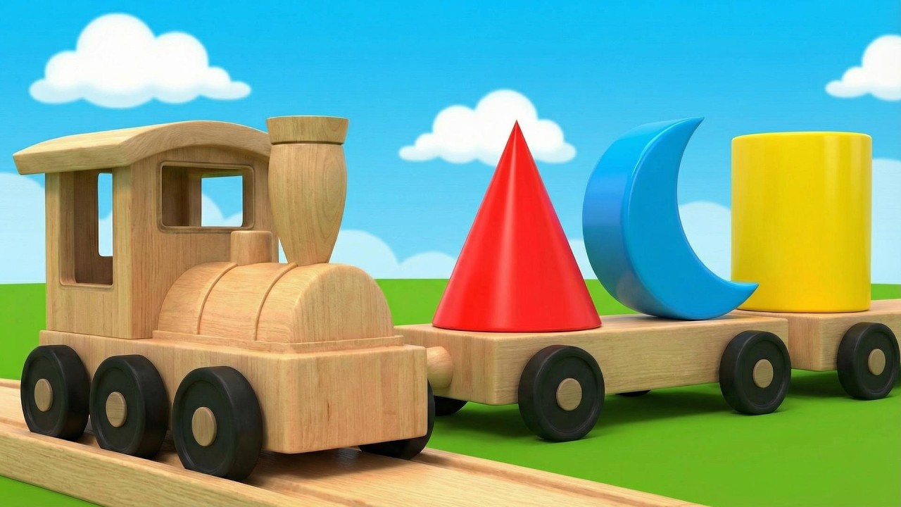 Shapes Train Song with 3D Objects | Cone, Crescent & Cylinder for ...