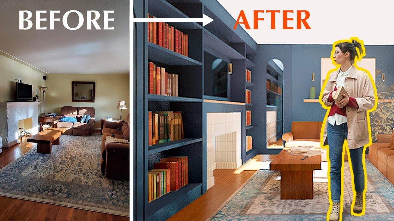 Living Room to Library// Room Transformation #interiordesign #makeover ...