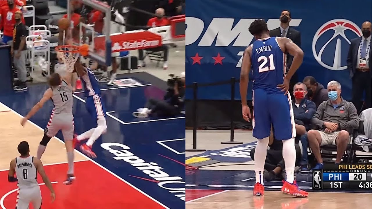 Joel Embiid takes HARD fall & is out for the game 😨 - YouTube