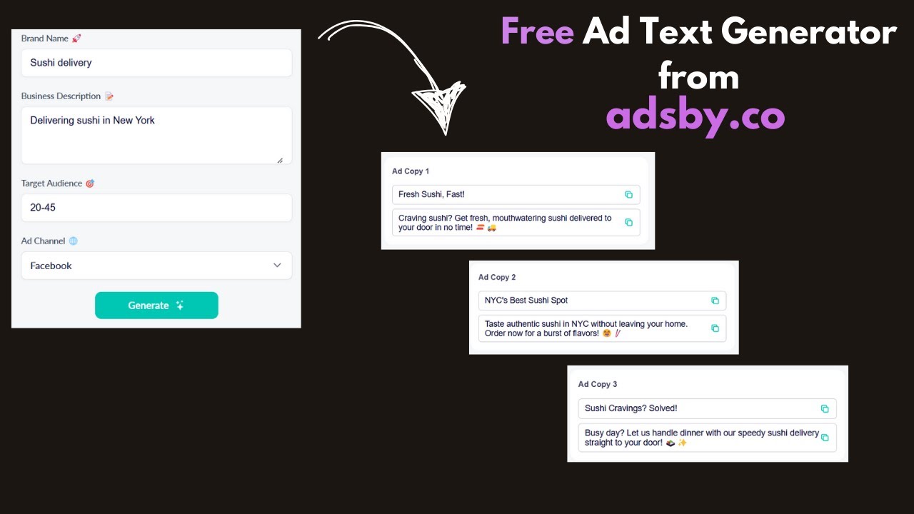 Free AD text generator from Adsby - YouTube