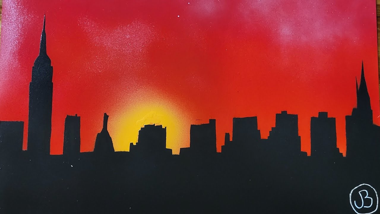 Sunset in the city spray paint art - YouTube