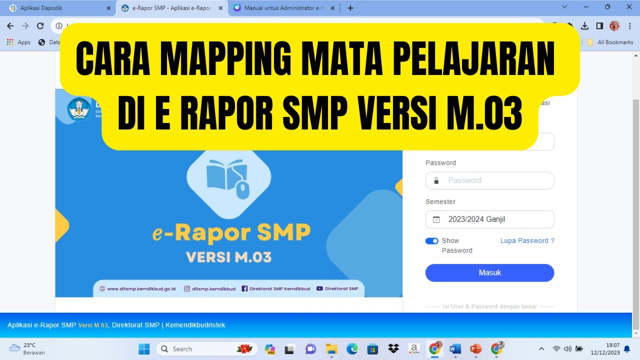 CARA MAPPING MATA PELAJARAN DI E RAPOR SMP M.03 - YouTube