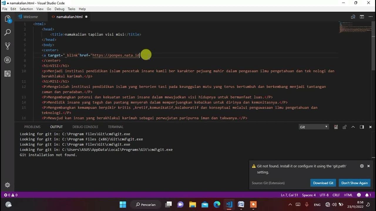 Cara membuat program menampilkan teks paragraf di aplikasi visual studio code - YouTube