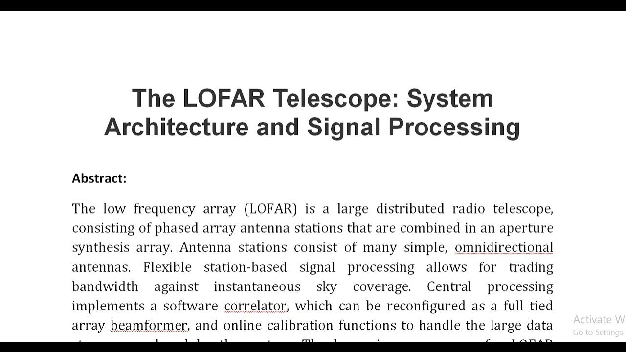 The LOFAR Telescope System Architecture and Signal Processing - YouTube