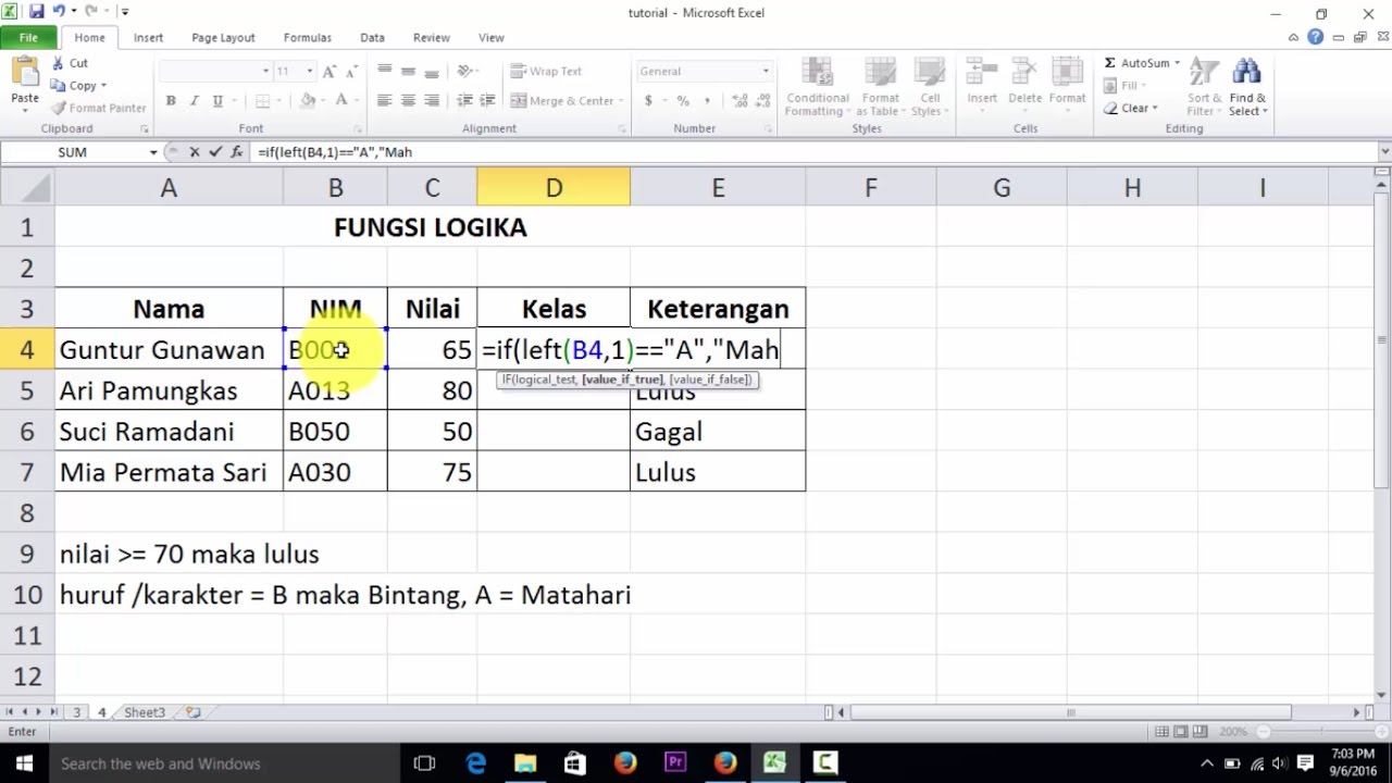 excel episode 4 : cara menggabungkan if dan format karakter - YouTube