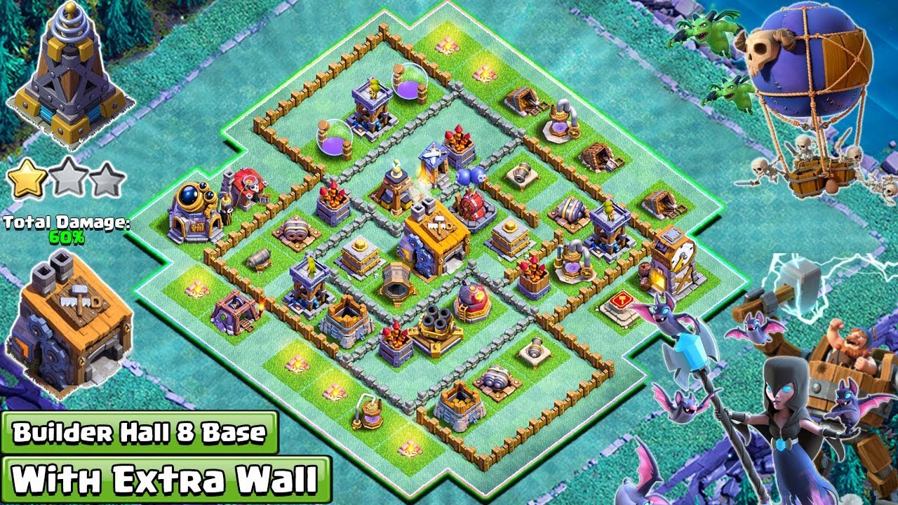 NEW Clash of Clans BH8 Base Layout With Extra Walls 2018 | Anti 2 & 3 ...