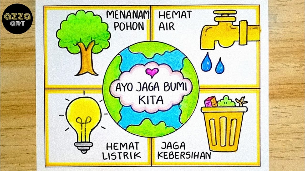 Cara menggambar Poster Lingkungan yang Mudah dan Simpel 🔴 Gambar Poster ...