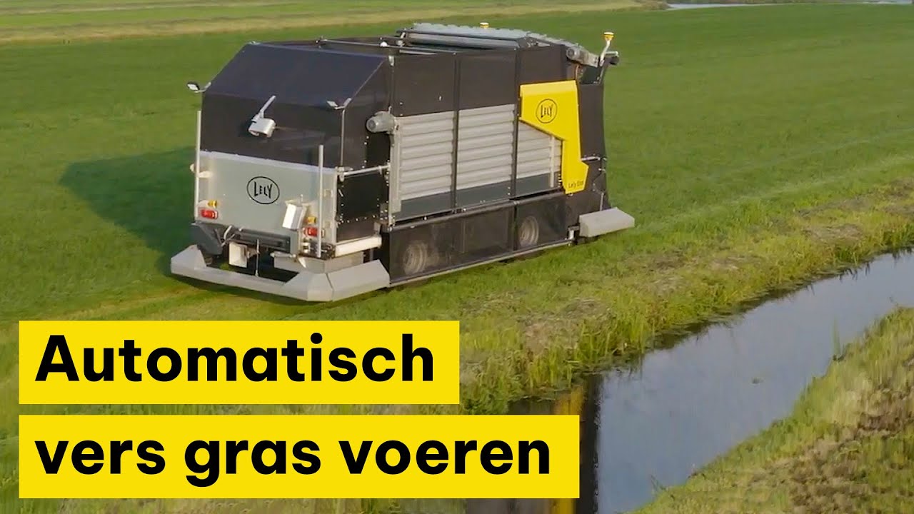 Automatisch vers gras maaien, voeren en bemesten met Lely Exos - YouTube