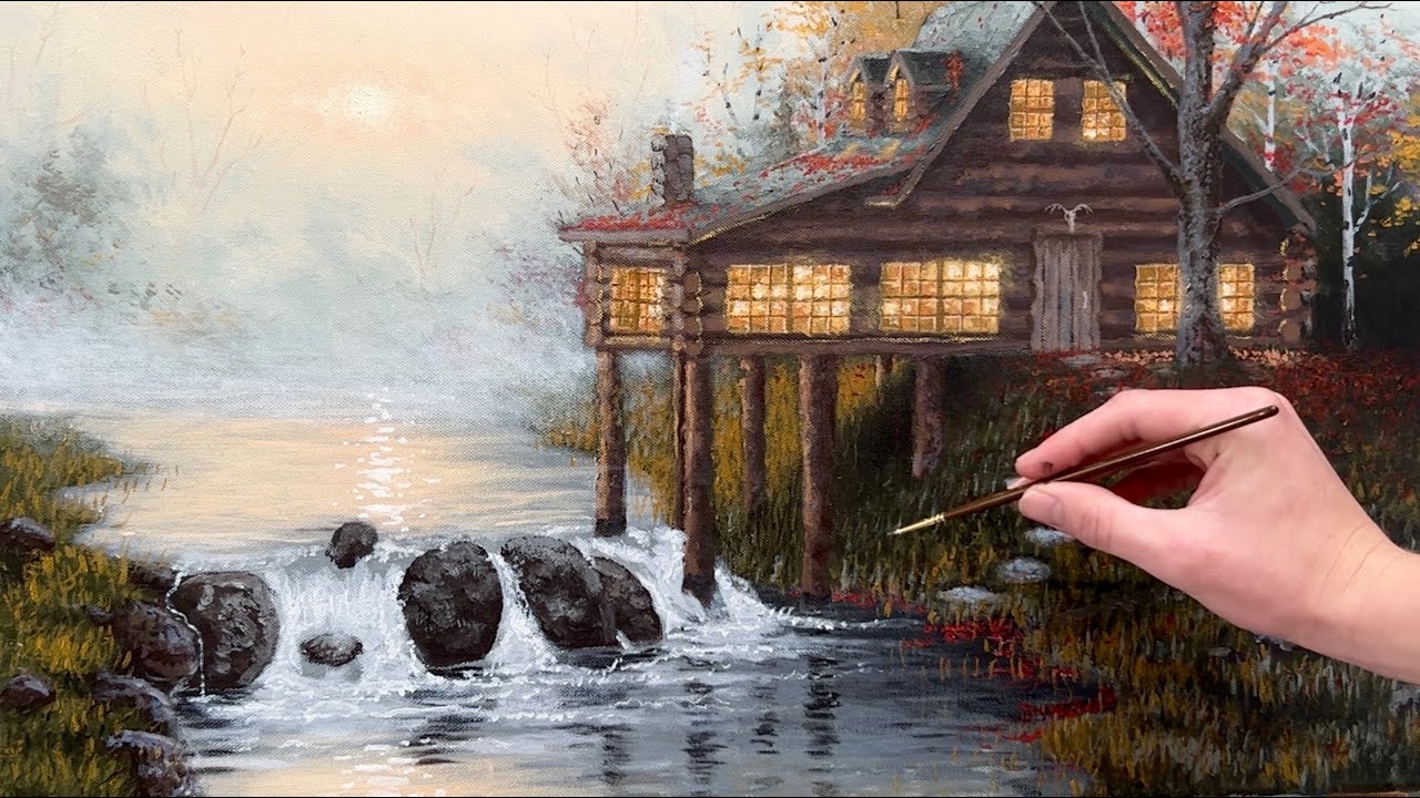 (EASY STEPS!) Painting a Realistic River with a Small Waterfall - YouTube