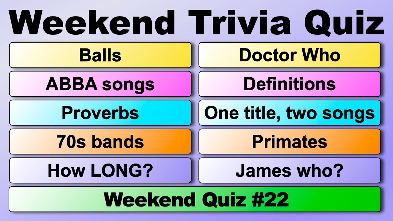 WEEKEND TRIVIA QUIZ #22 - 50 quiz questions to test your general ...