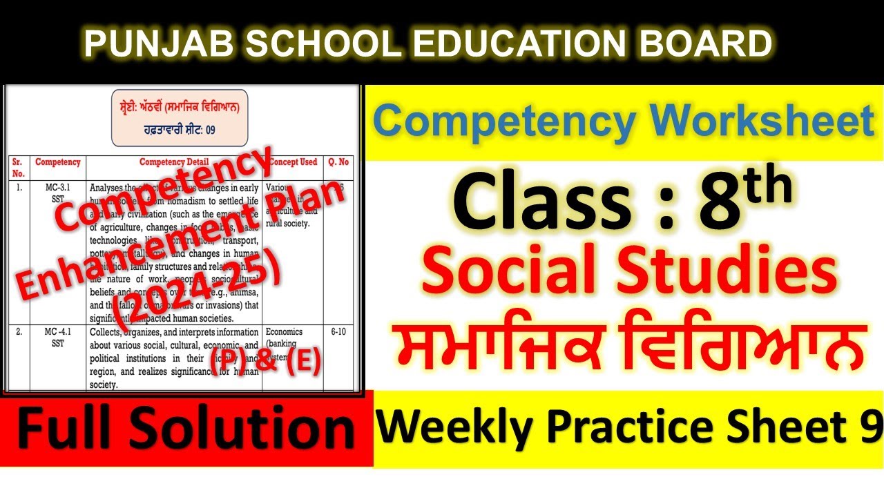 pseb competency based paper class 8th social science worksheet 9 test ...