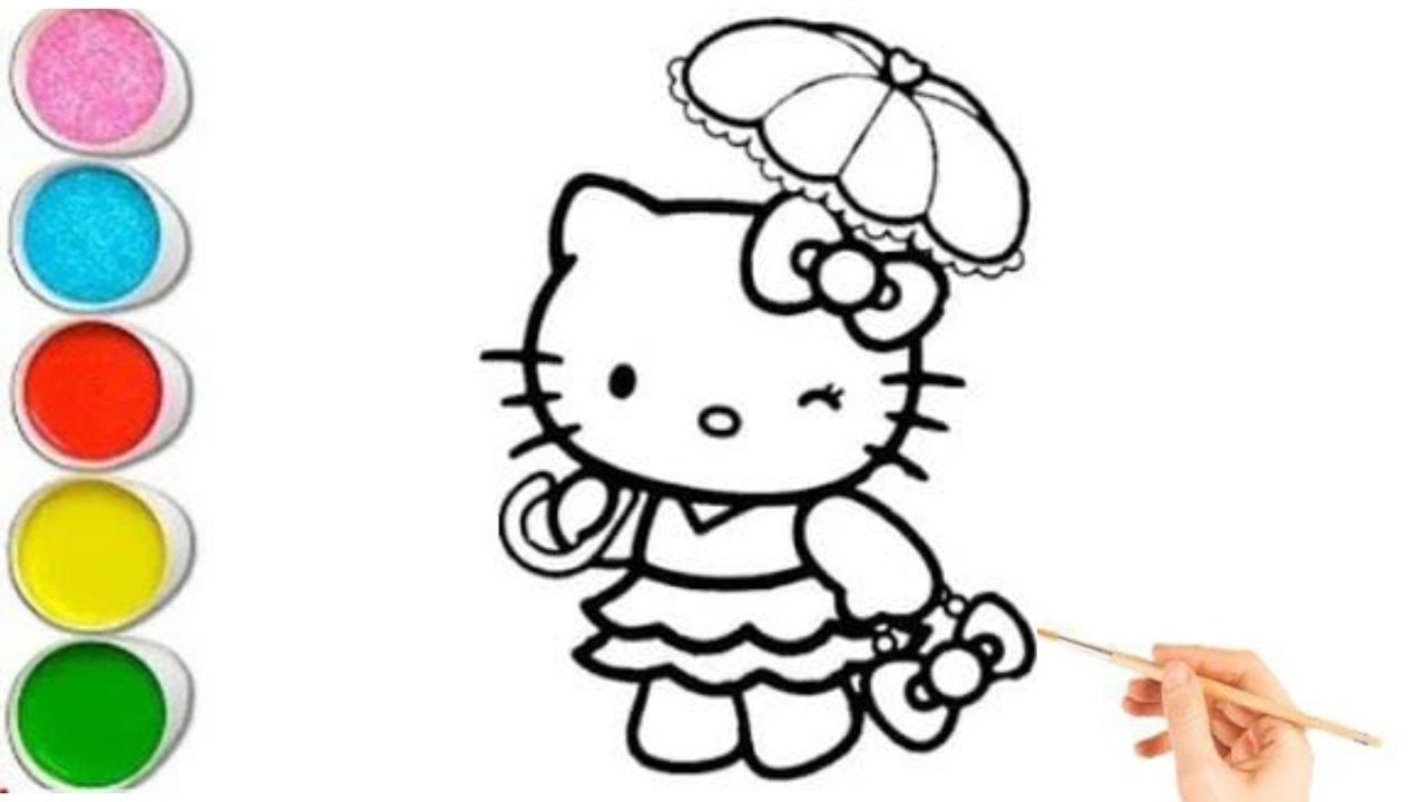 Cute Hello Kitty with umbrella 😺☔Drawing and Coloring for kids| Hello ...