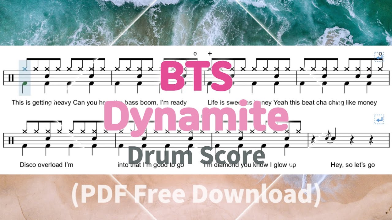 BTS(방탄소년단) - Dynamite(다이너마이트) 드럼악보(Drum Score) by 일산드럼학원 저스트드럼 Drum Lesson - YouTube