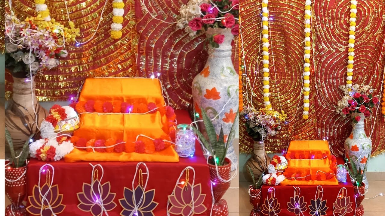 DIY MATA CHAUKI DECORATION || EASY NAVRATRI DECORATION || - YouTube