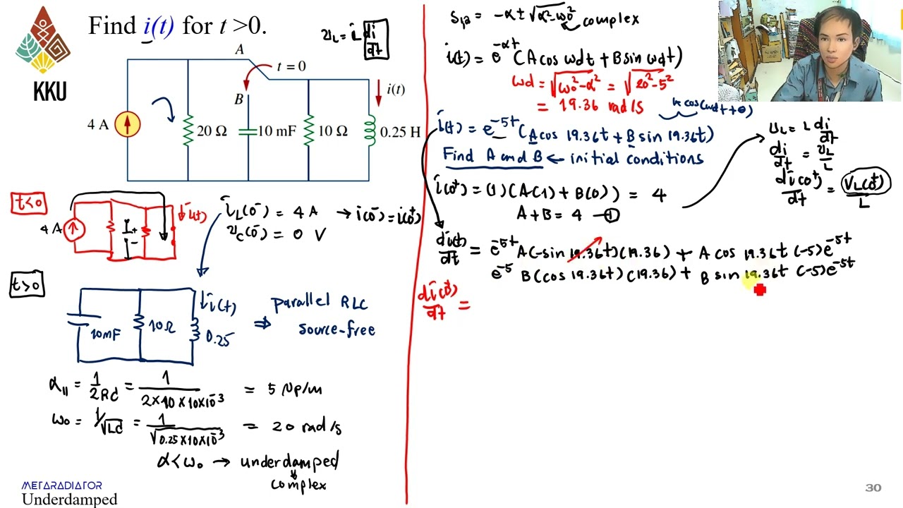 Example: Source free Parallel RLC (Underdamped) - YouTube