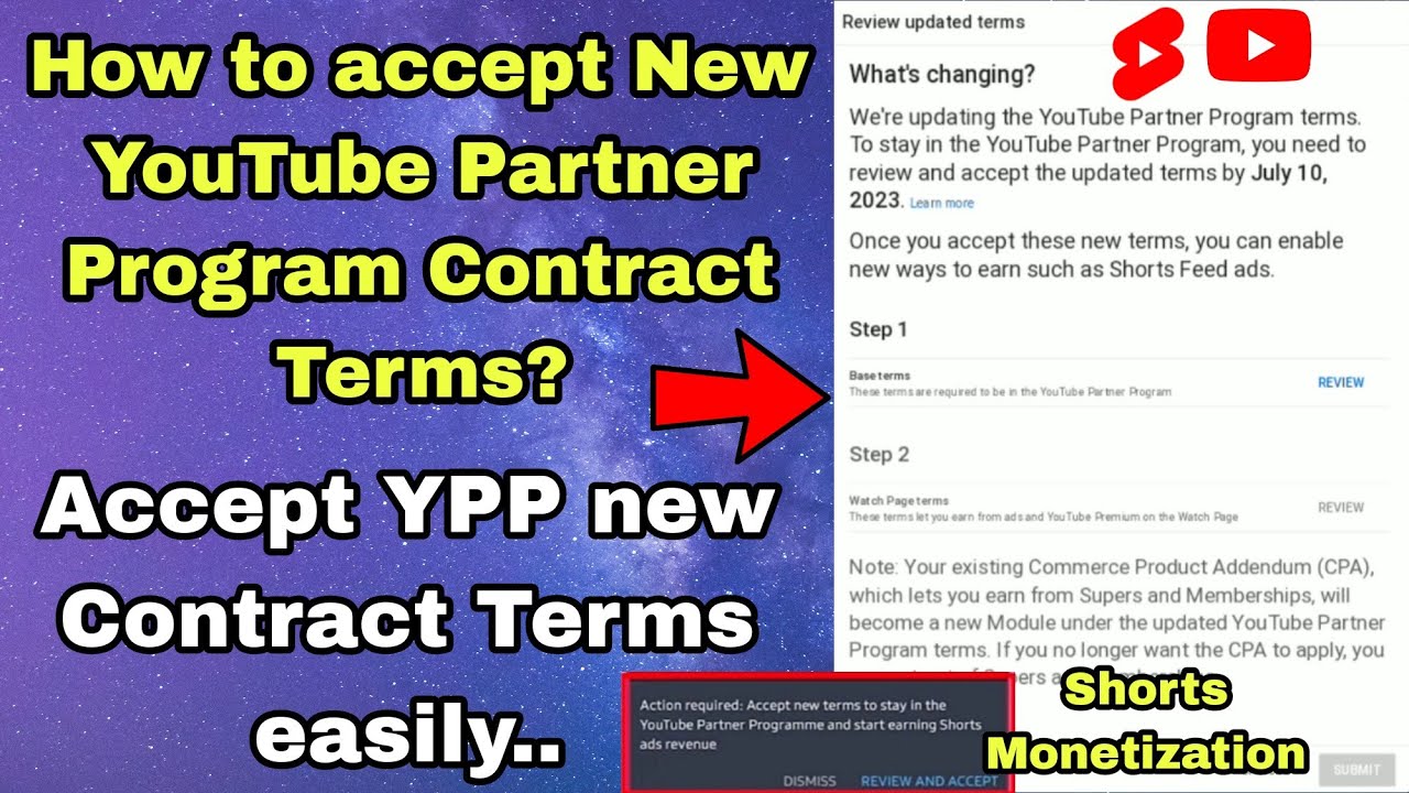 How to Accept New YouTube Terms | Shorts Monetization | New YPP ...
