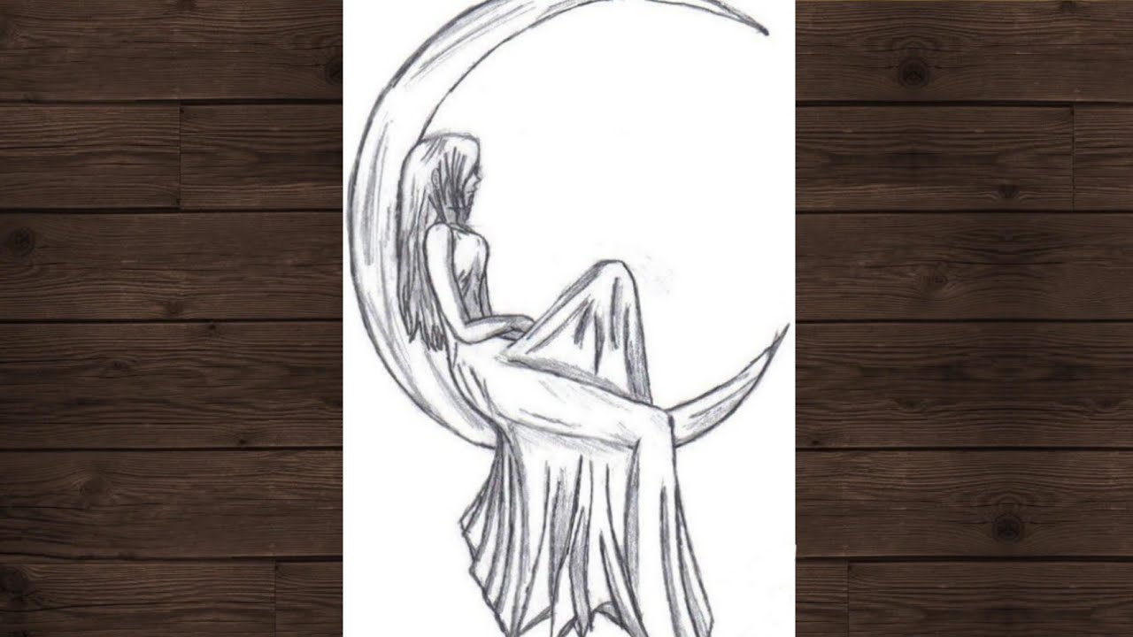 How to draw a girl sitting on moon - Pencil Drawing for beginners - YouTube