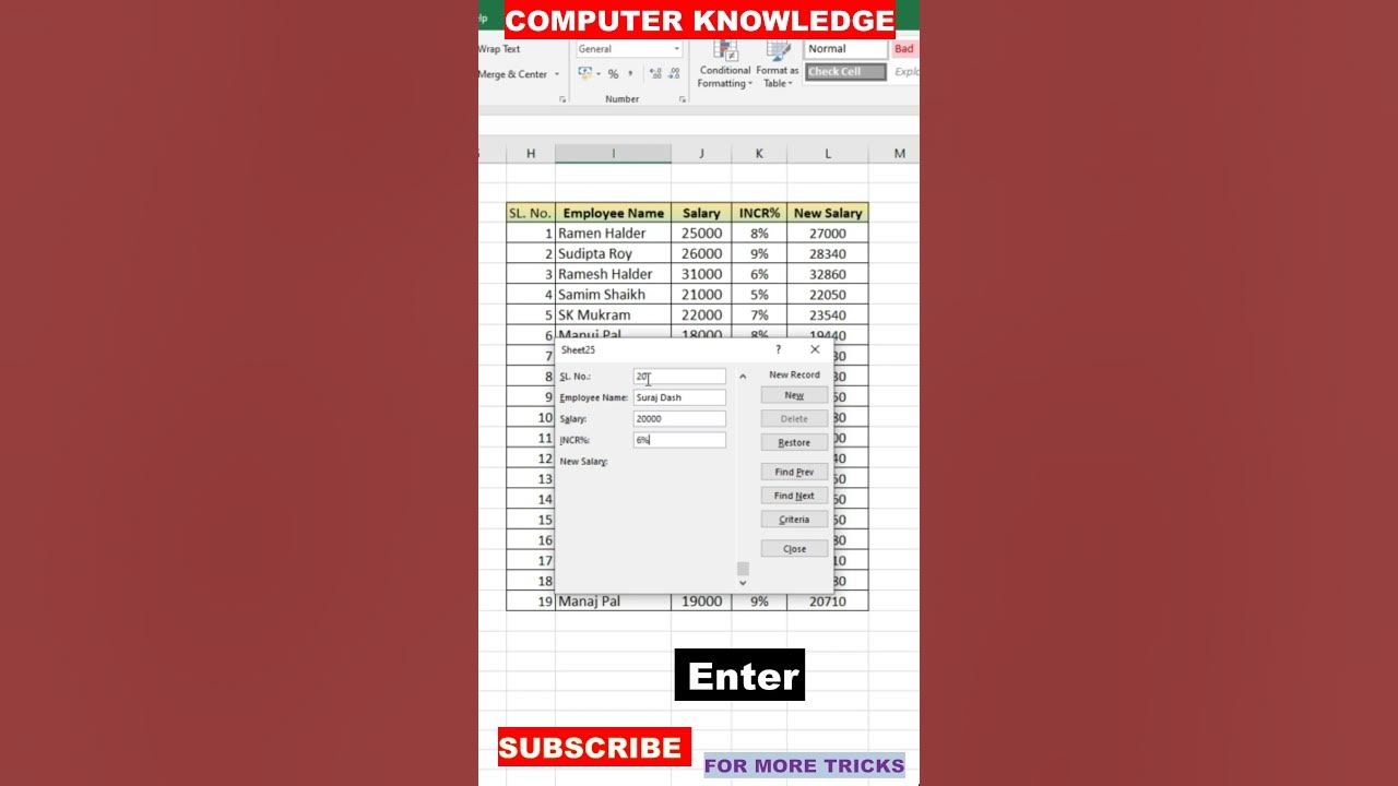 Excel short tricks//Data entry Shortcut Form #excel #exceltips - YouTube