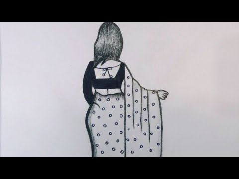 Beautiful Saree Girl Back View Drawing | Easy Step-by-Step Sketch for ...