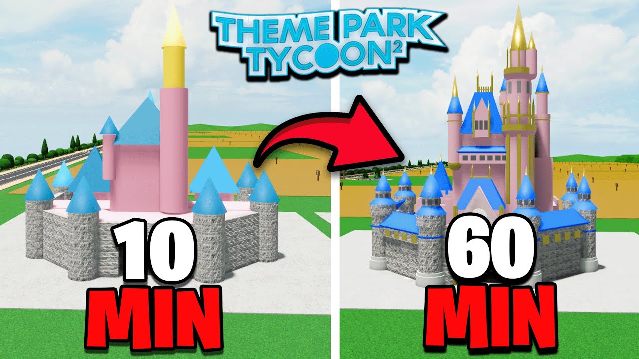 DISNEY CASTLE Build Challenge! 10 MIN vs 1 HOUR | Theme Park Tycoon 2 ...