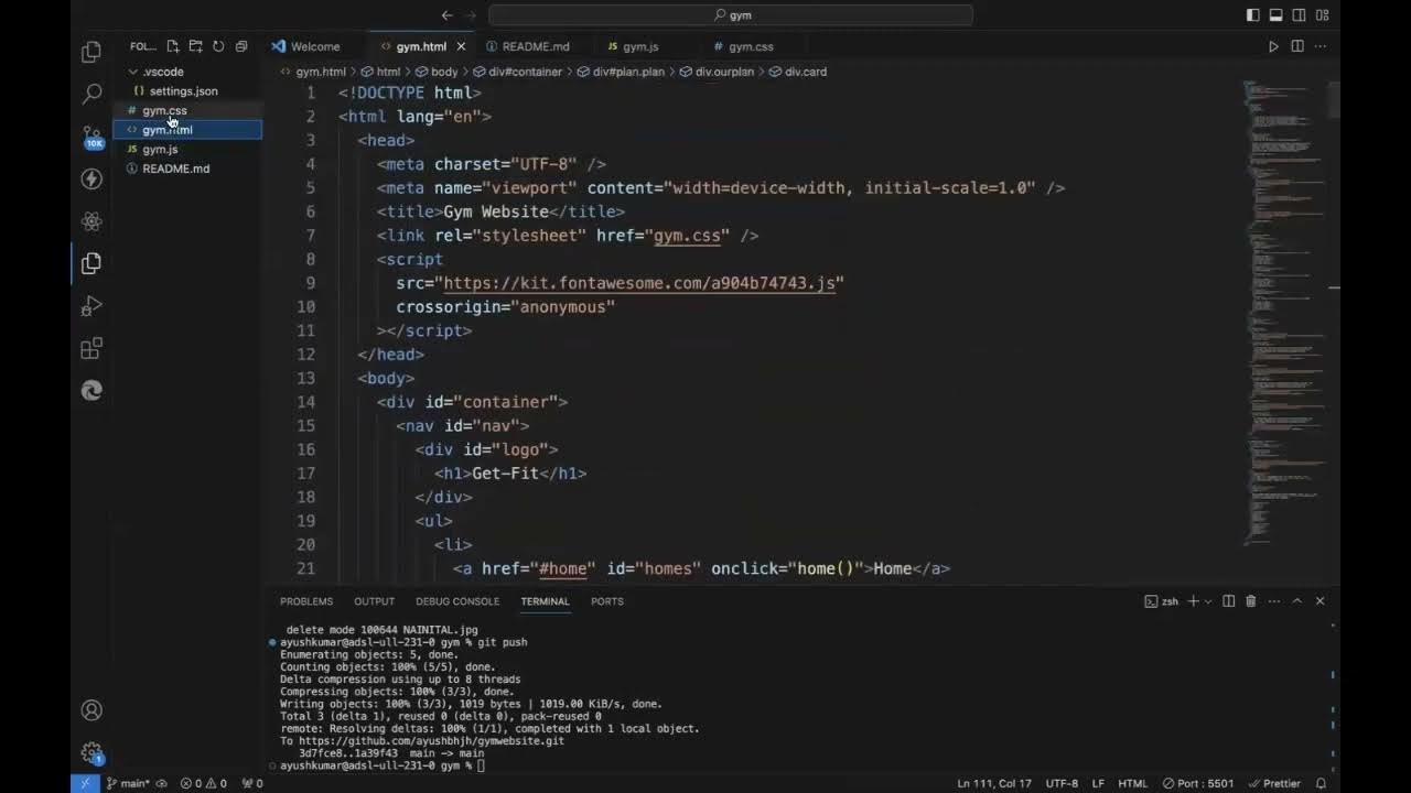 Gym project using html css and java script - YouTube