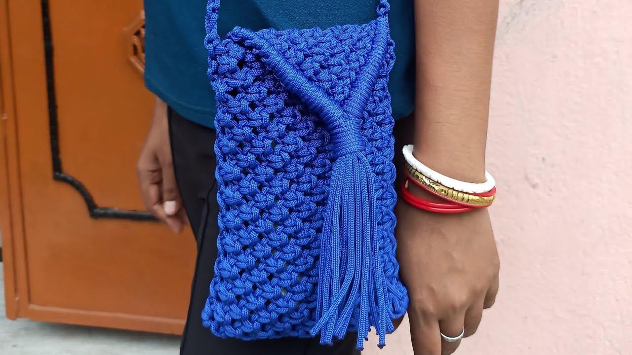 DIY macrame mini bag/phone bag tutorial/#macrame sling bag for mobile ...