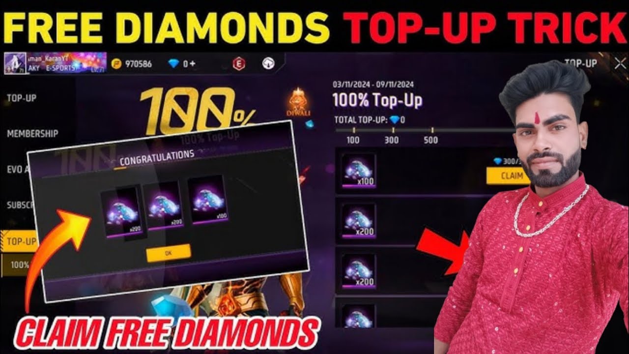 FREE DIAMONDS TOP_UP TRICK freefire me diamonds kaise le free me # ...