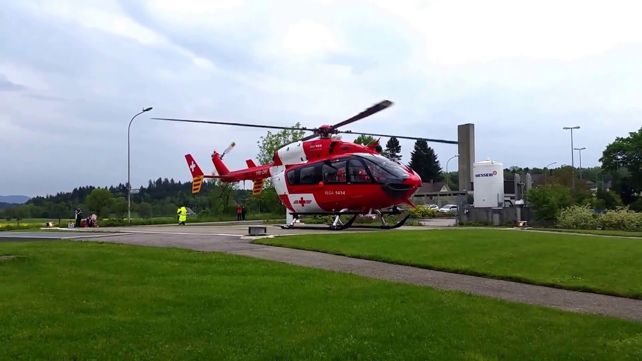 Swiss Rega air rescue EC145 start - YouTube