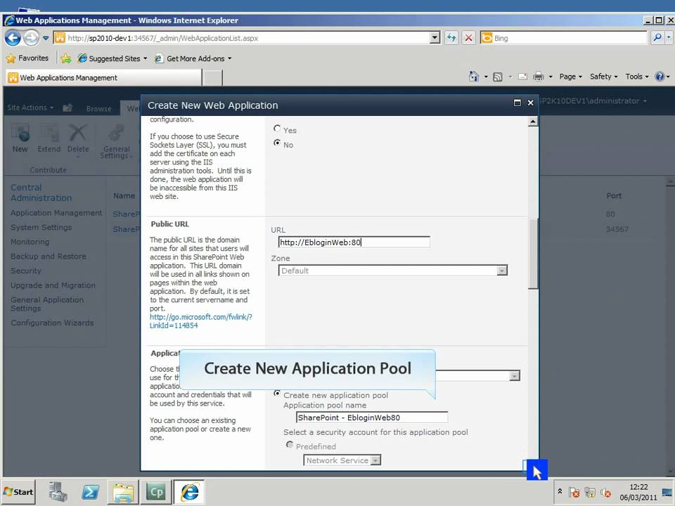 Sharepoint 2010 Create Web Application Youtube