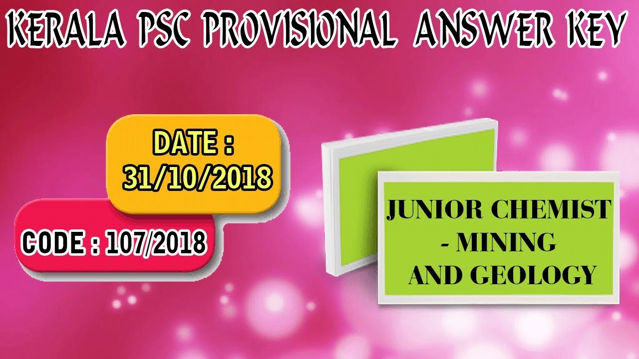 JUNIOR CHEMIST - MINING AND GEOLOGY - PROVISIONAL SOLVED PAPER | KERALA ...
