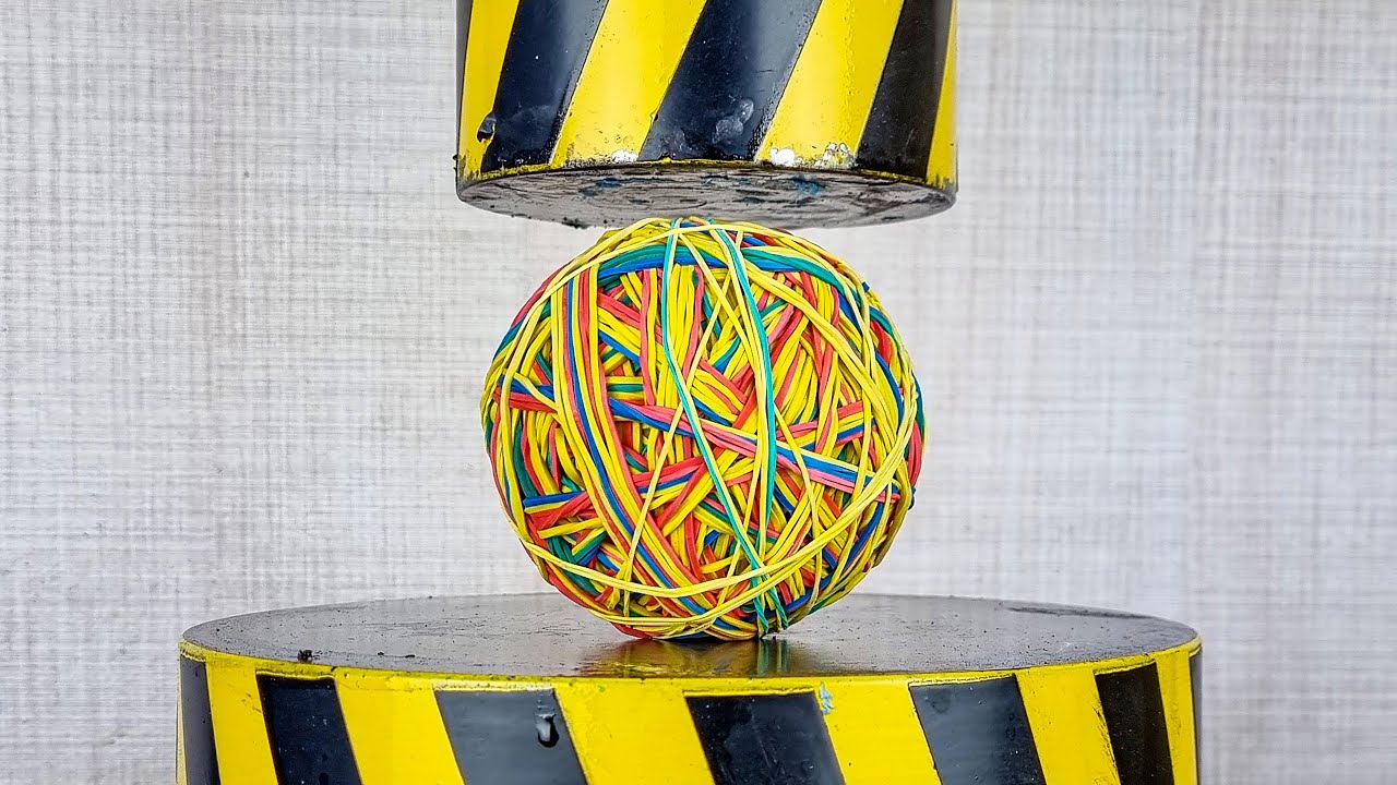 EXPERIMENT HYDRAULIC PRESS 100 TON vs RUBBER BAND BALL - YouTube