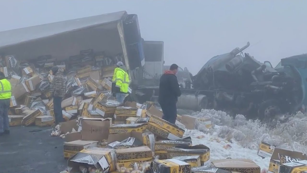 Freezing fog blamed for 30-vehicle pile-up on I-90 - YouTube