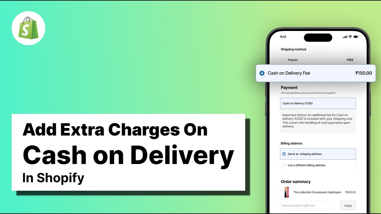 Extra charge for Cash on Delivery in Shopify - YouTube