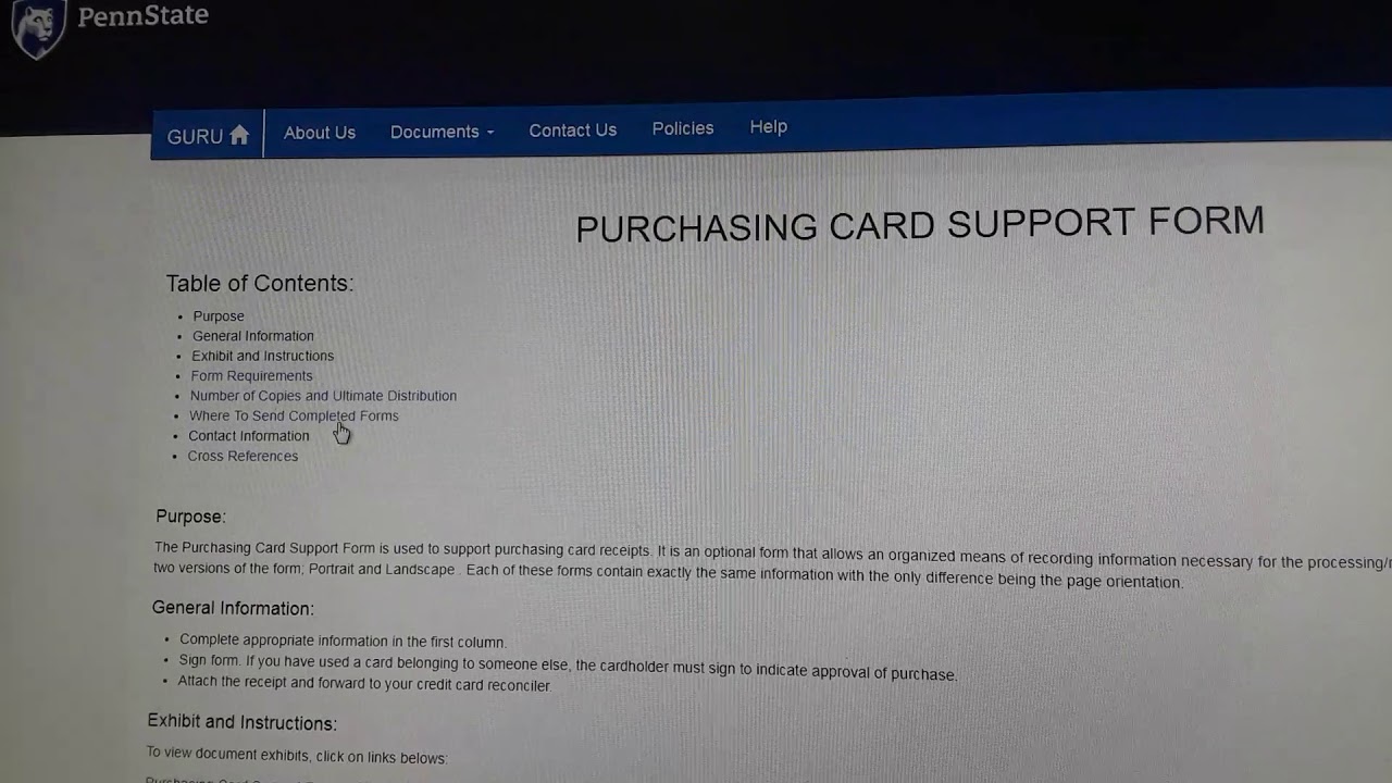 Attempt to Find Purchasing Card Form on GURU - YouTube