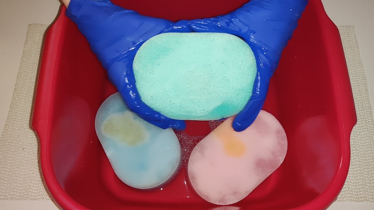ASMR Sponge Squeeze - Rinse - all Bath Sponges Part 4 - YouTube