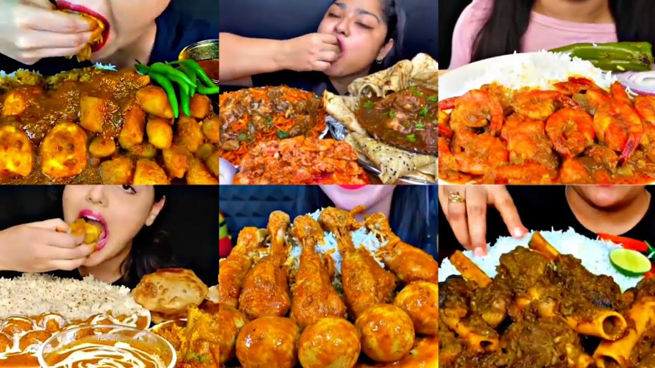 ASMR EATING SPICY CHICKEN & EGG CURRY, MUTTON, PANEER | BEST INDIAN ...