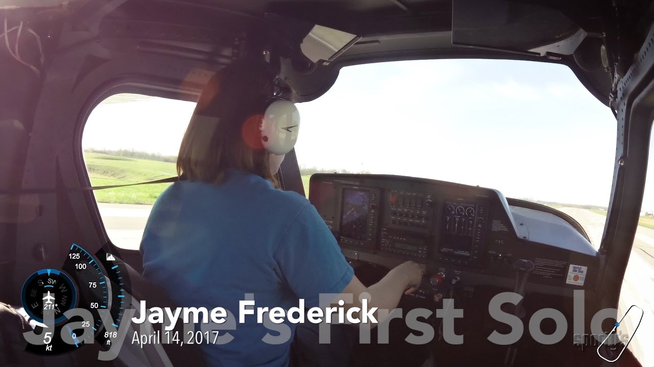 Jayme Frederick's first airplane solo at Sporty's Academy - YouTube