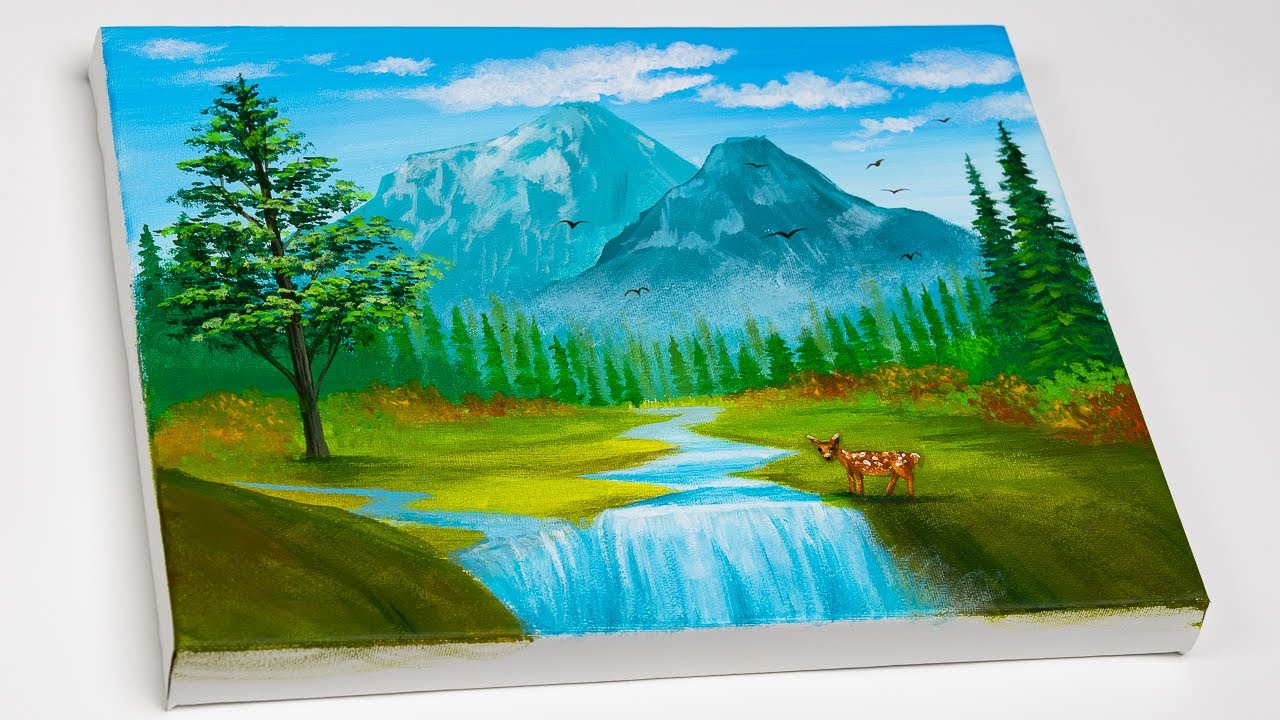 Acrylic Landscape Painting | Mountain River Painting | Easy for ...