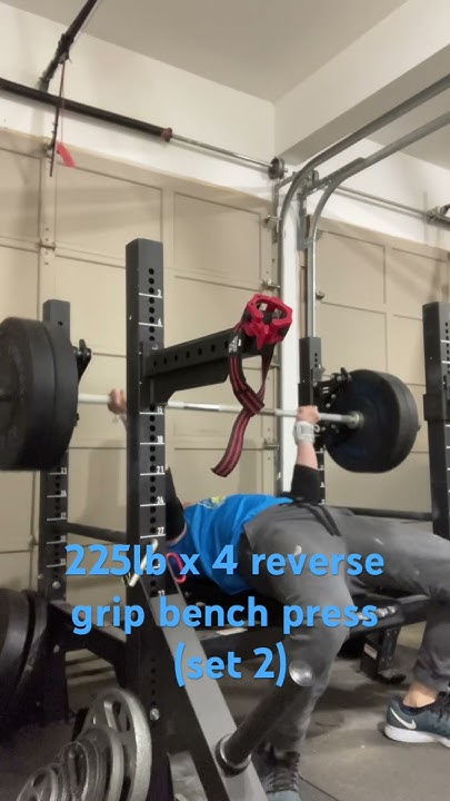 225lb x 4 reverse grip bench press - YouTube
